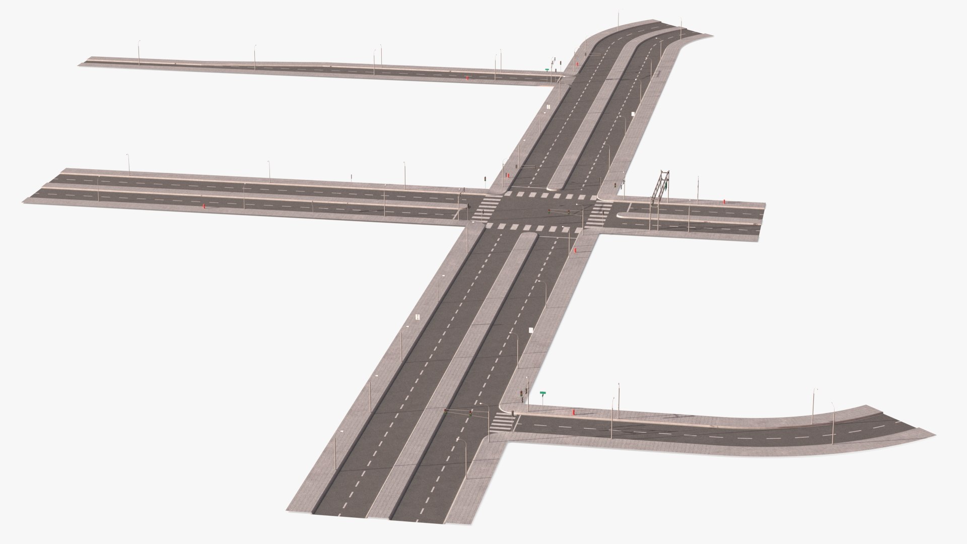 Connectable Highway Road Elements 4 Lanes Intersection 3D model ...