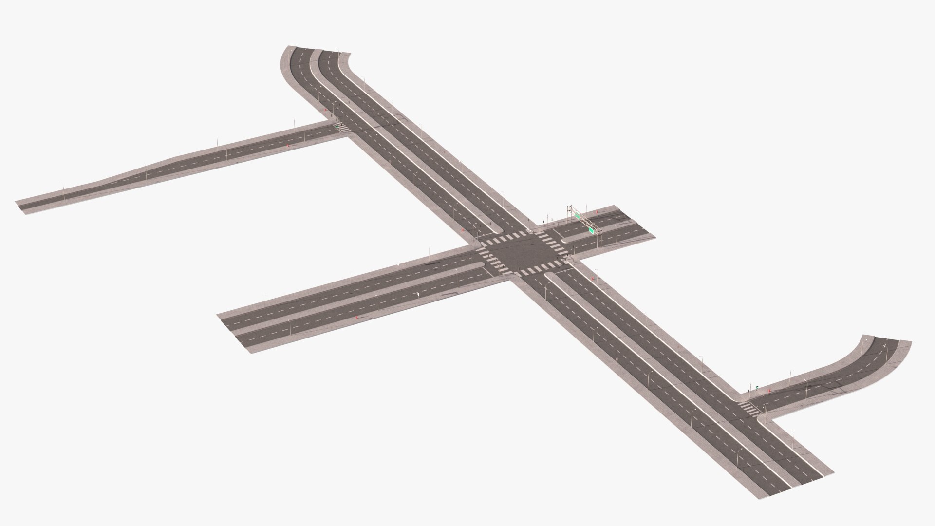 Connectable Highway Road Elements 4 Lanes Intersection 3D model ...