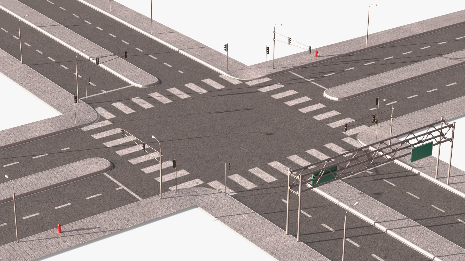 Connectable Highway Road Elements 4 Lanes Intersection 3D model ...