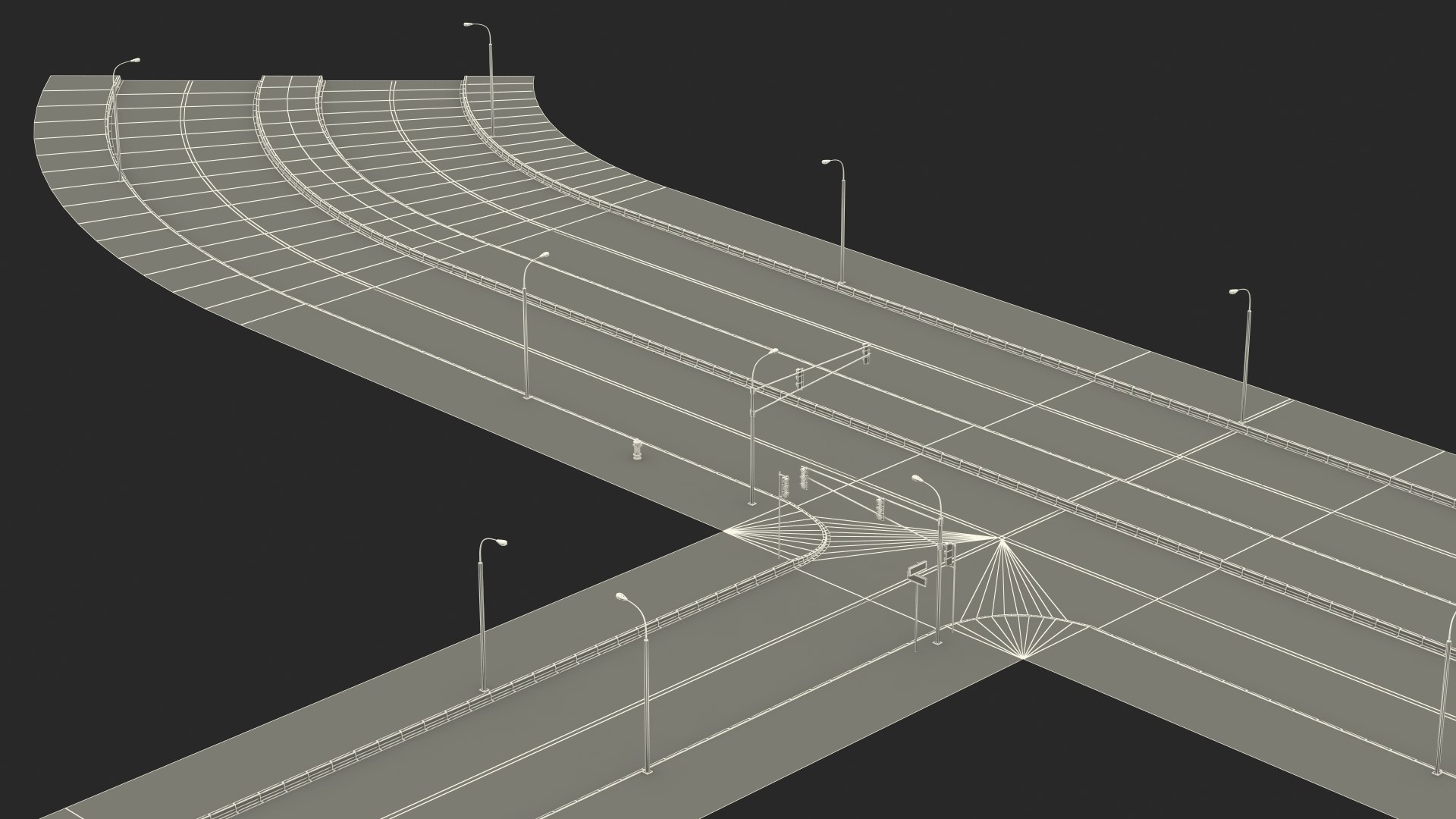 Connectable Highway Road Elements 4 Lanes Intersection 3D Model ...