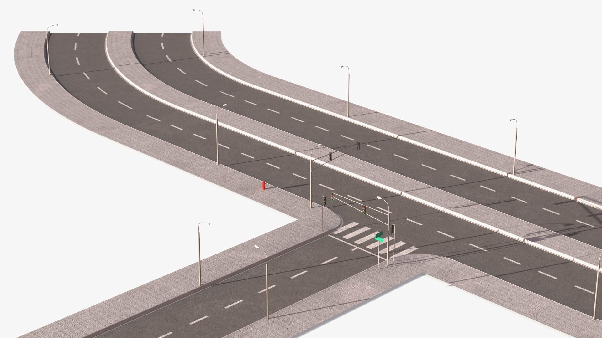 Connectable Highway Road Elements 4 Lanes Intersection 3D model ...