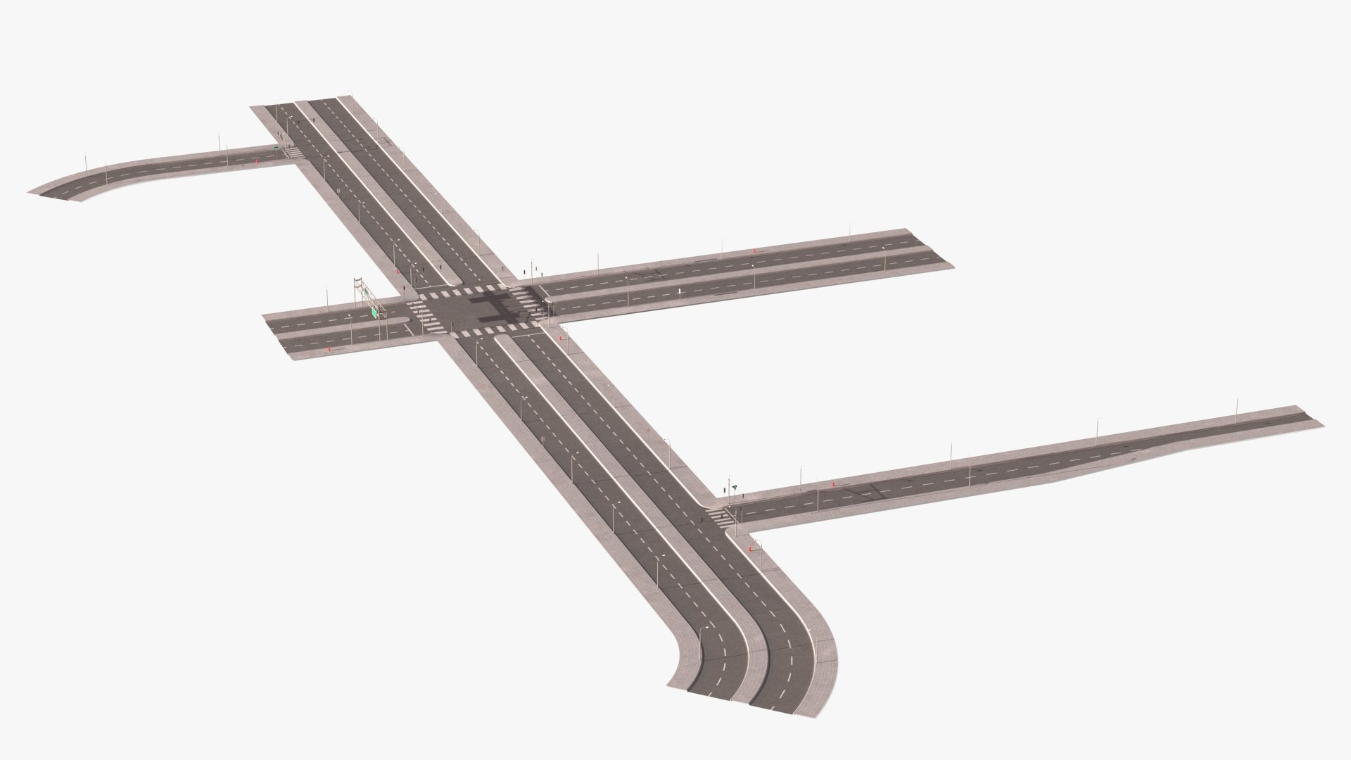 Connectable Highway Road Elements 4 Lanes Intersection 3D model ...
