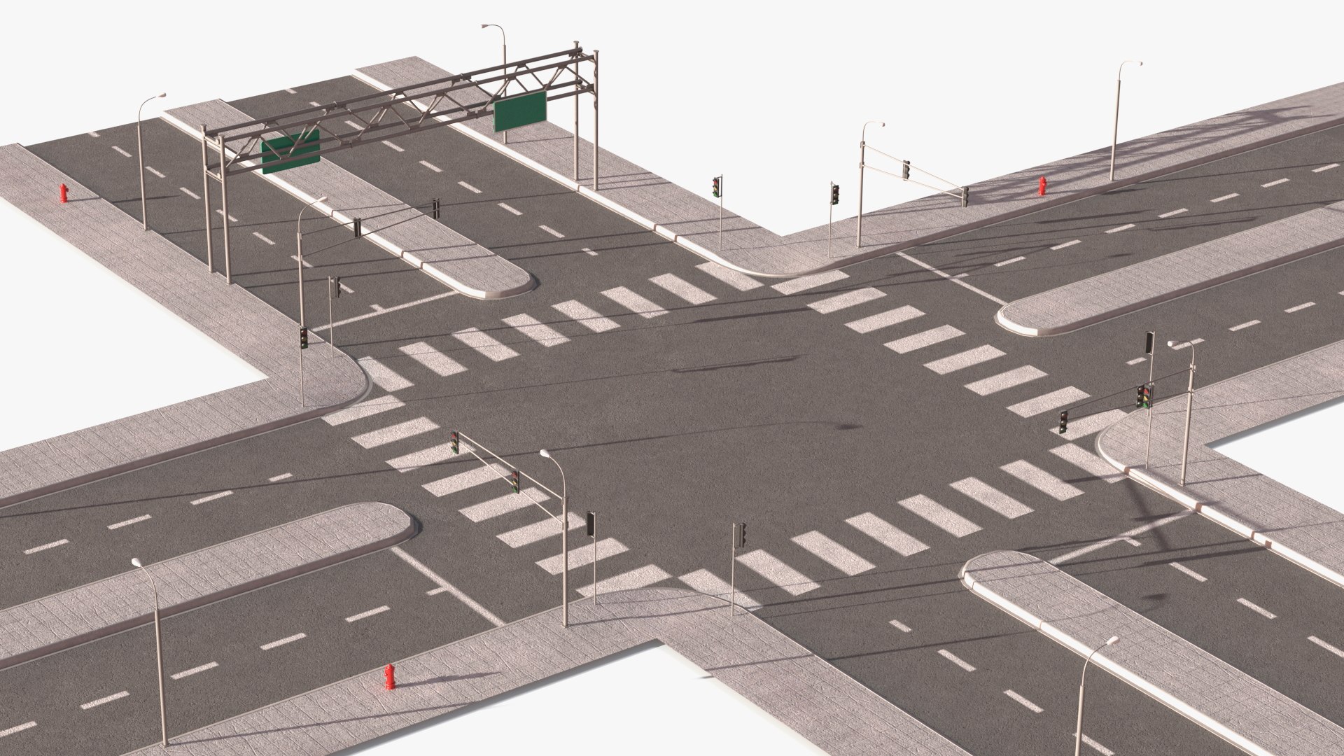 Connectable Highway Road Elements 4 Lanes Intersection 3D model ...