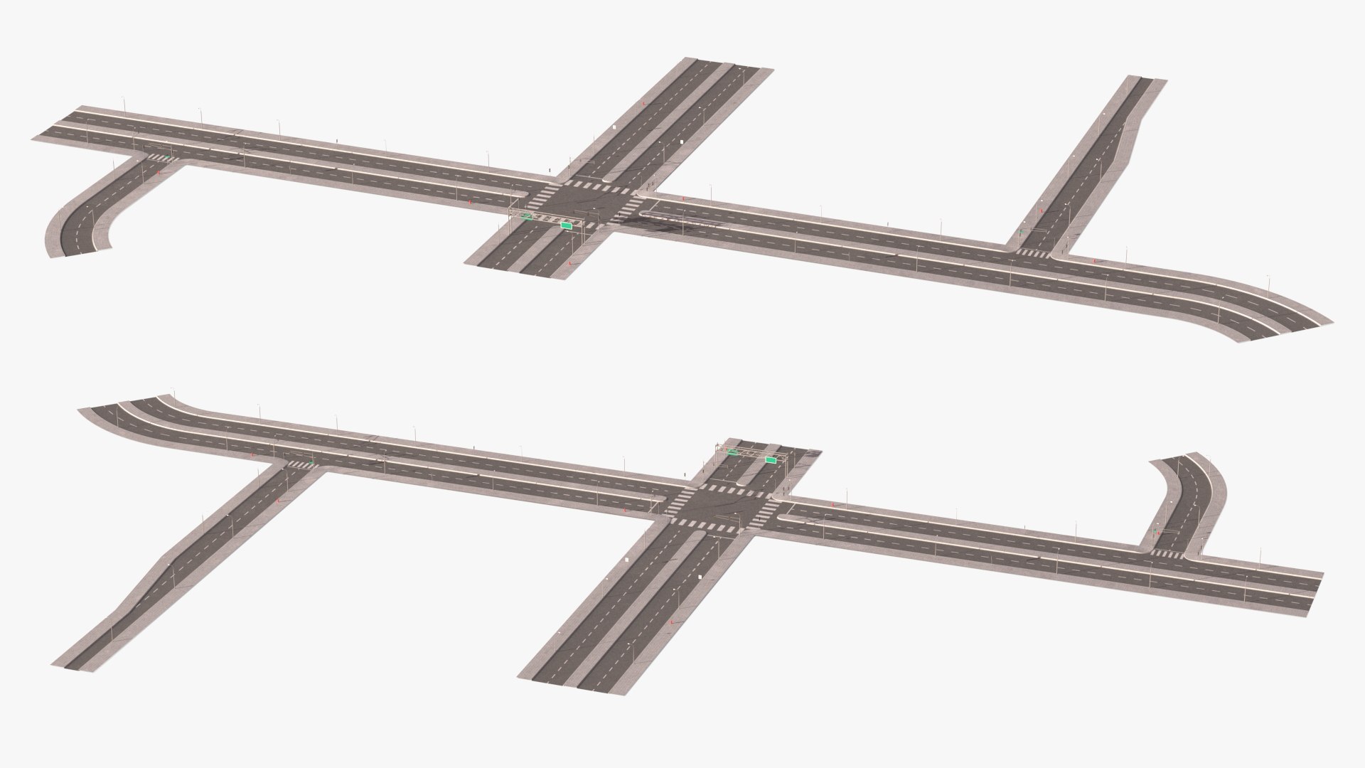 Connectable Highway Road Elements 4 Lanes Intersection 3D model ...