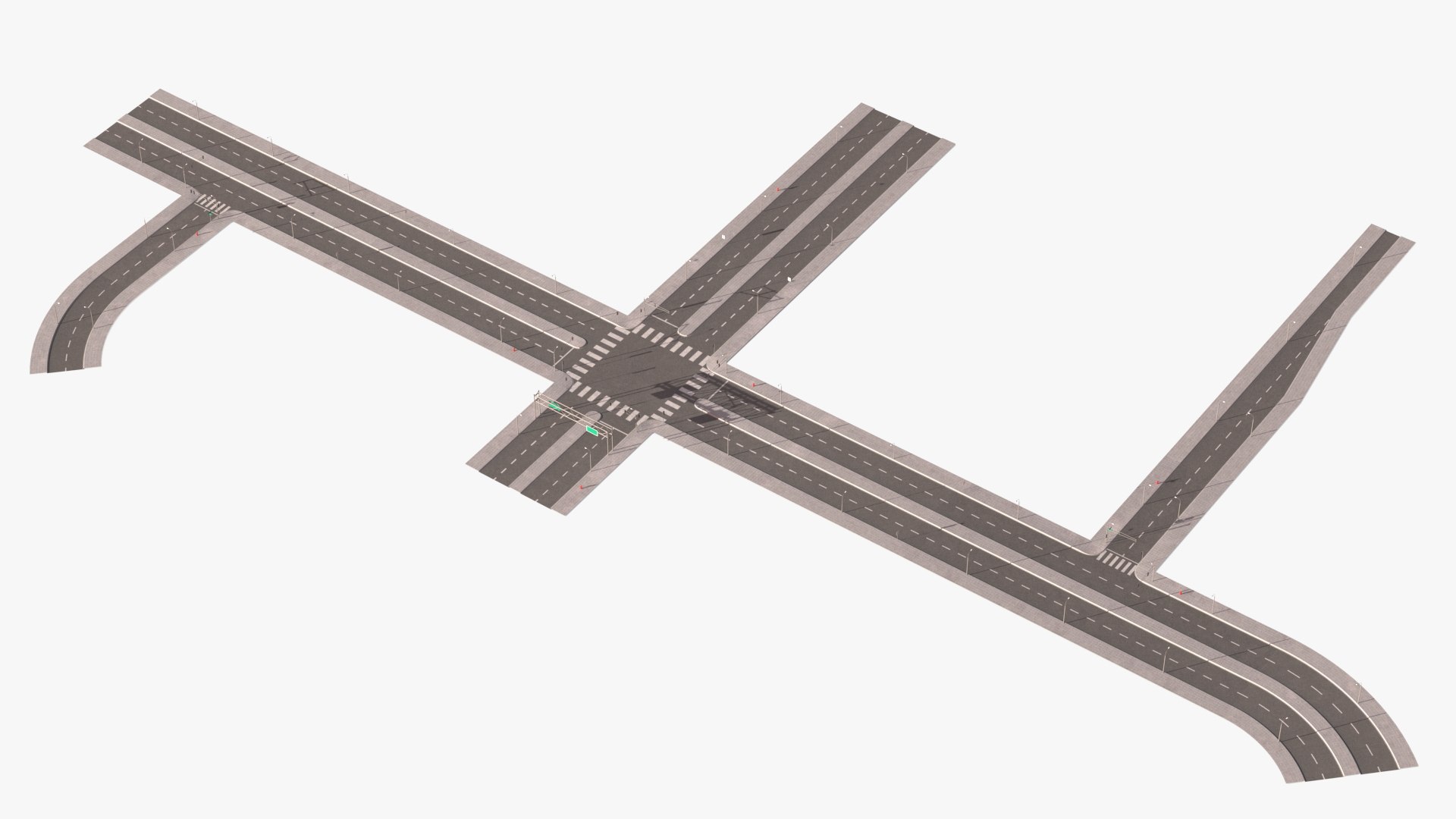 Connectable Highway Road Elements 4 Lanes Intersection 3D model ...