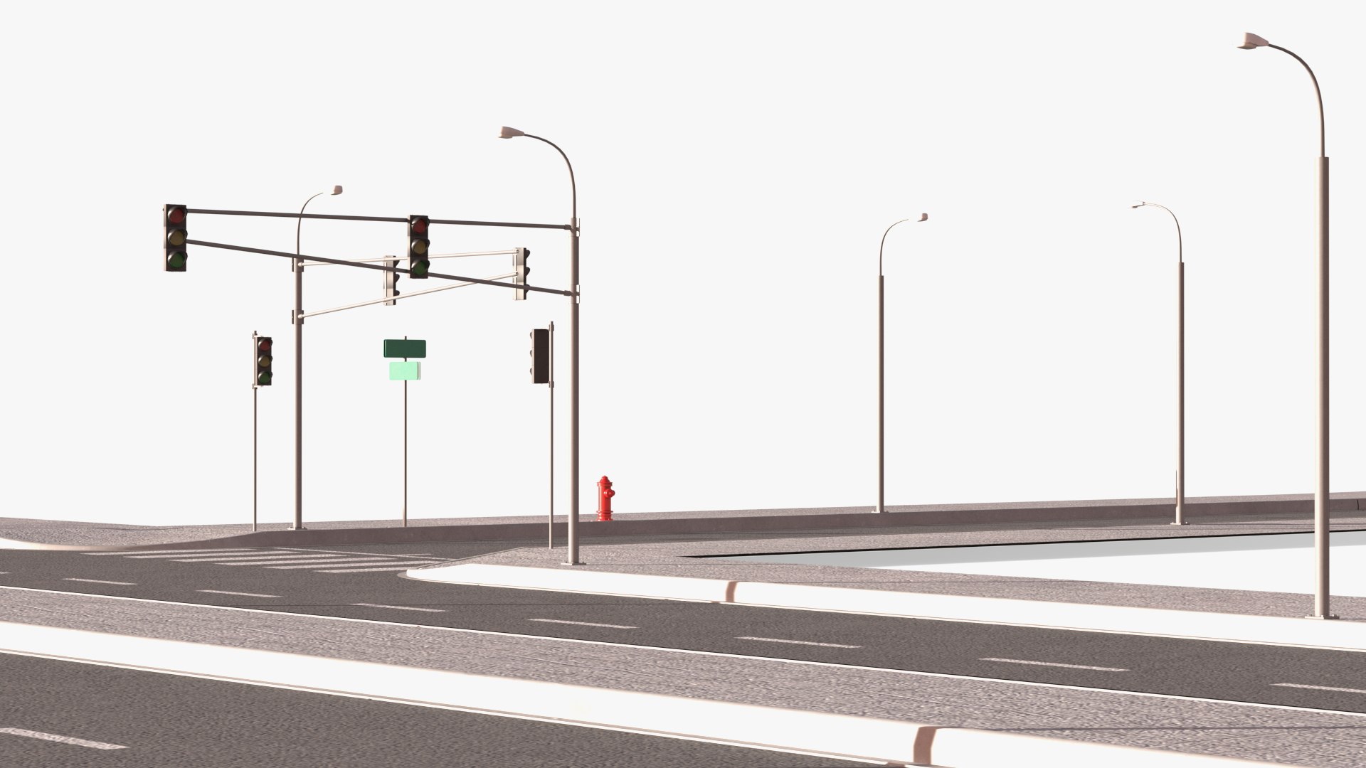 Connectable Highway Road Elements 4 Lanes Intersection 3D model ...
