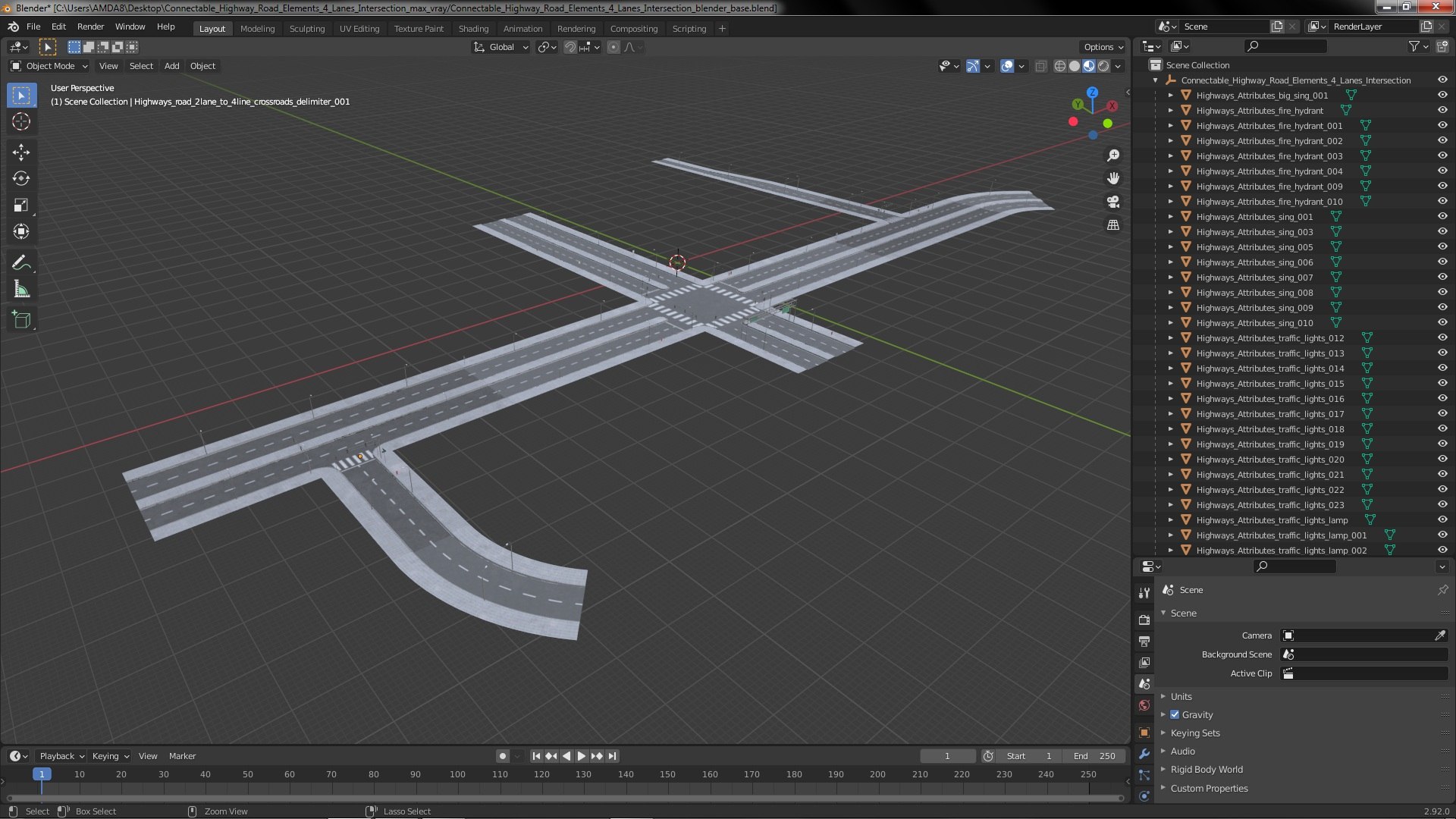 Connectable Highway Road Elements 4 Lanes Intersection 3D Model ...