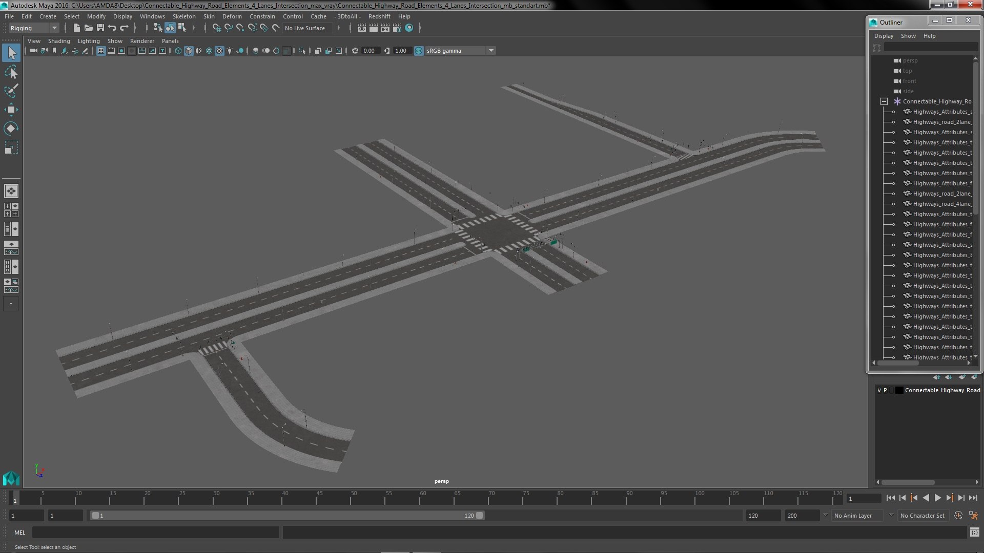 Connectable Highway Road Elements 4 Lanes Intersection 3D Model ...