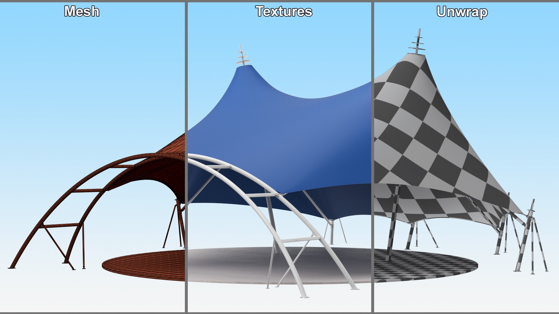 Tensile Structure Tent Blue 3D Model - TurboSquid 2239801