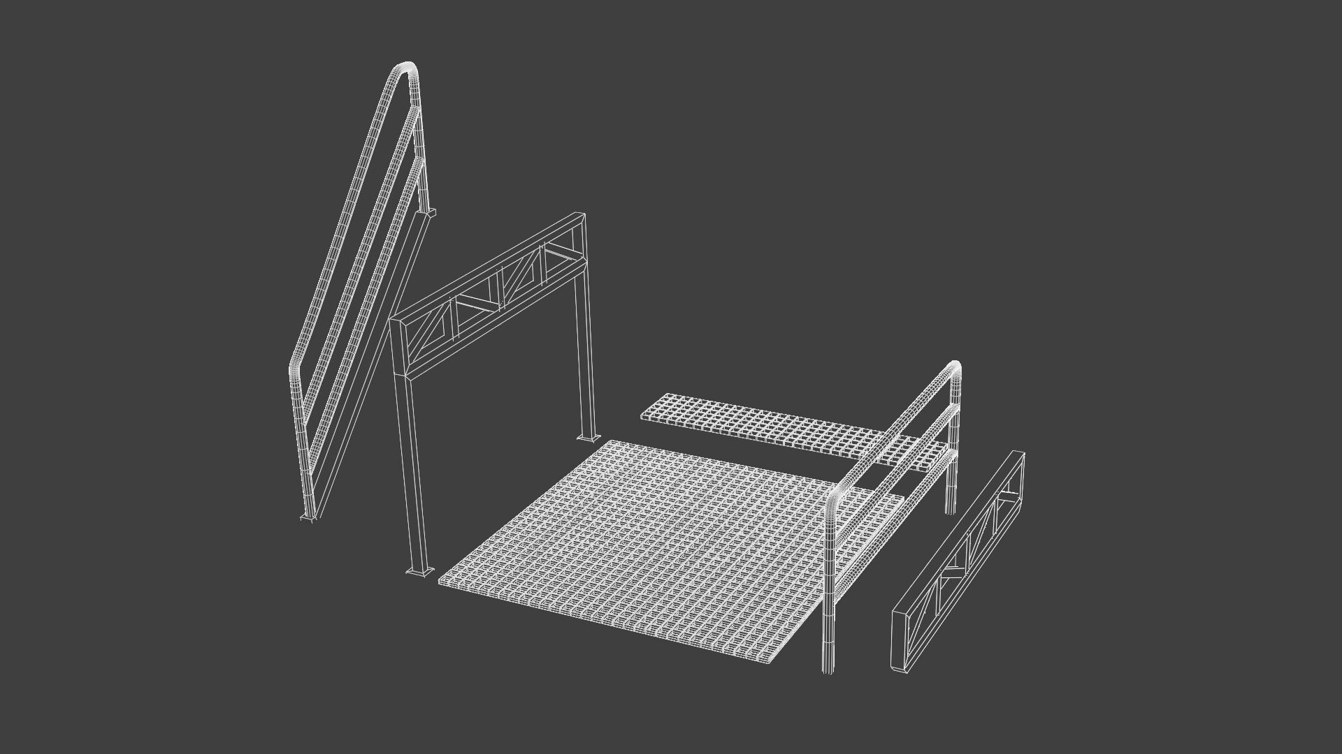 Industrial Metal Grate Plataform And Stairs - Modular 6 Pieces 3D Model ...