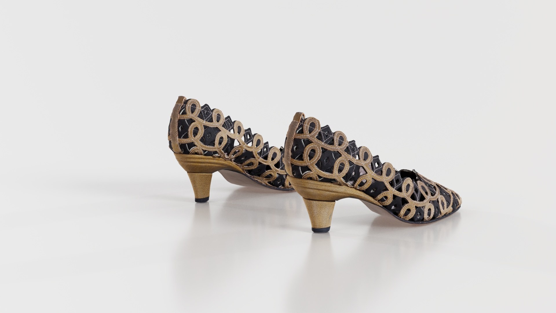 3D Curly Dancing Shoes Black And Gold Pumps Remastered Model ...