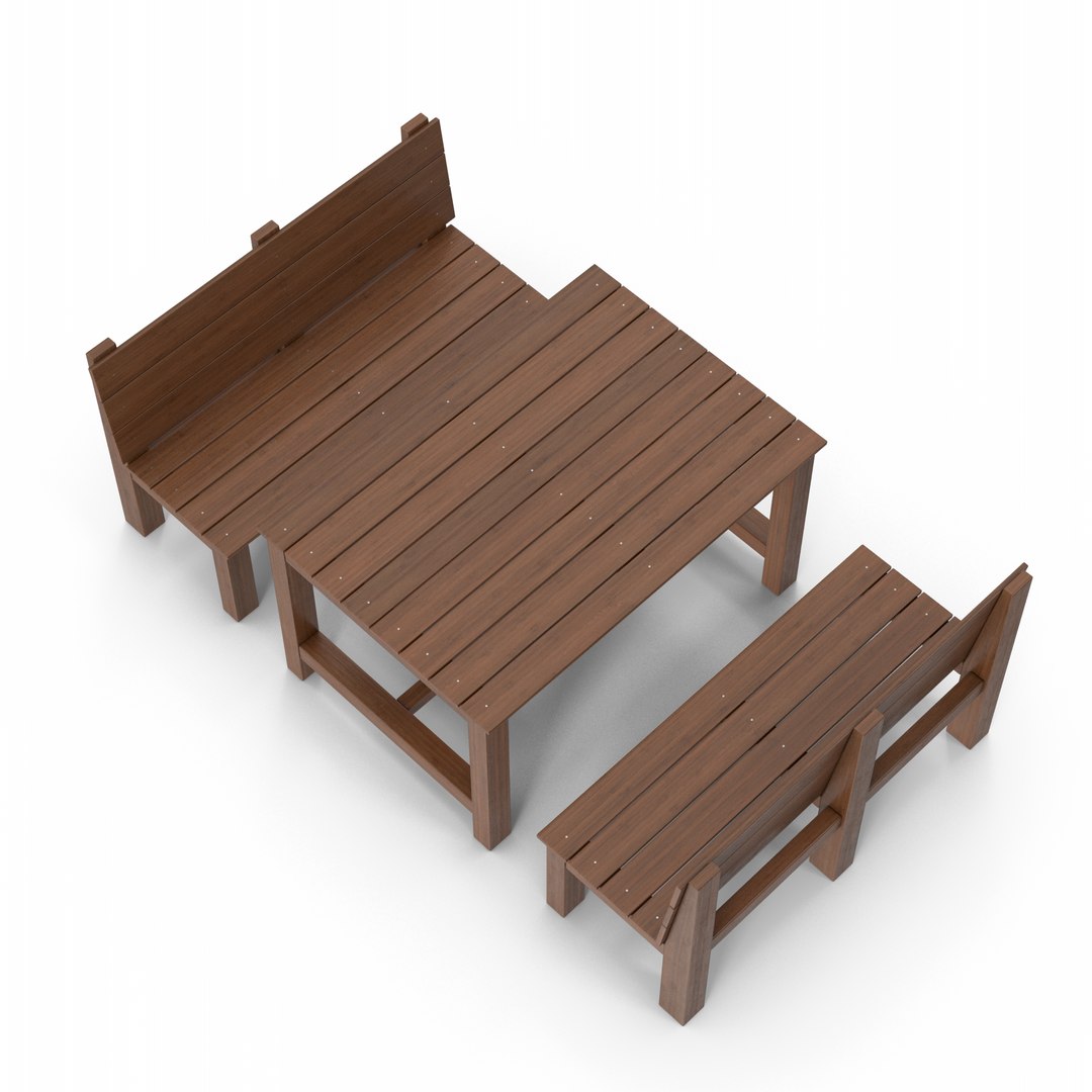 3D Bench And Table Dark Wood Model - TurboSquid 2199570