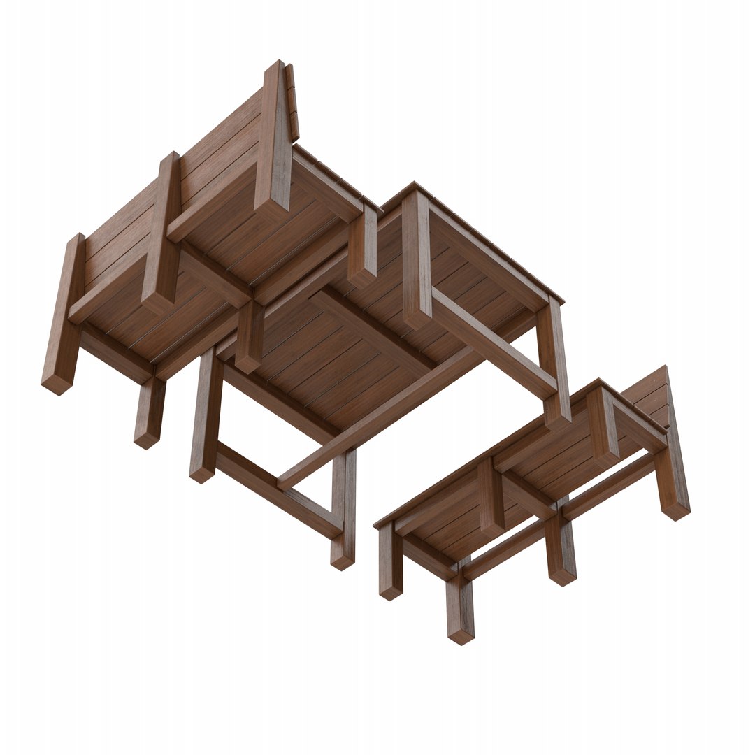 3D Bench And Table Dark Wood Model - TurboSquid 2199570