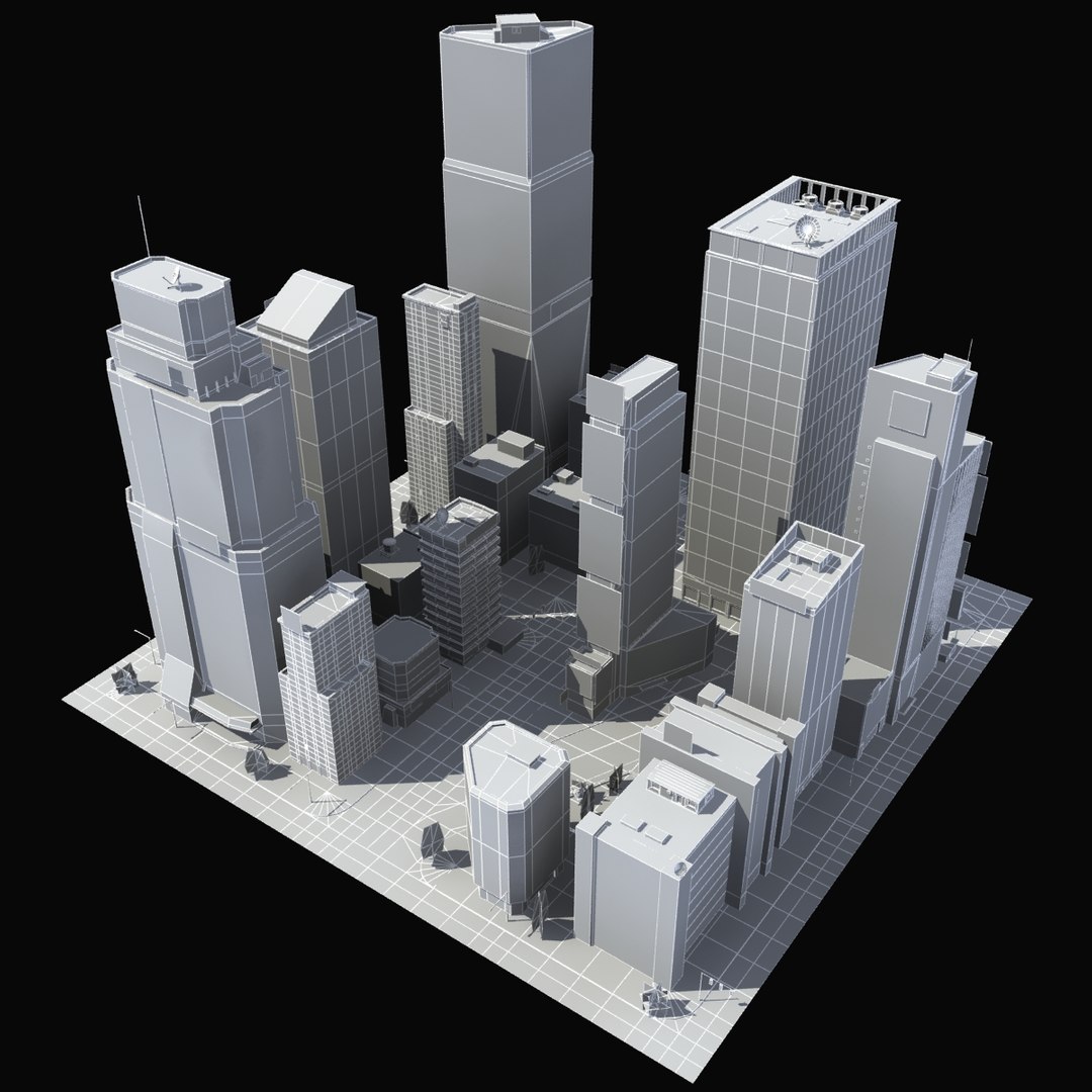 3d Model Of Downtown Skyscraper City Block