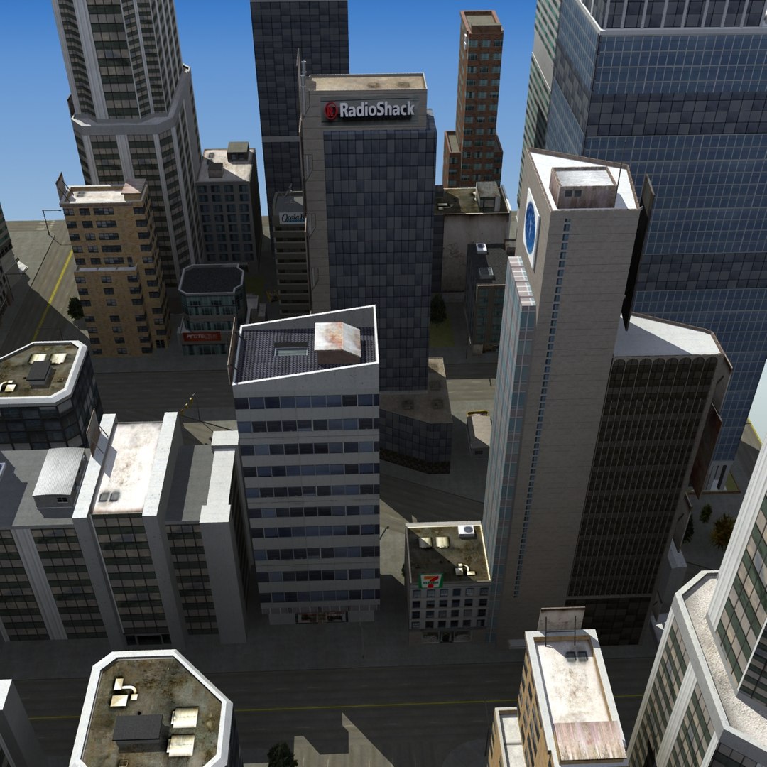 3d Model Of Downtown Skyscraper City Block