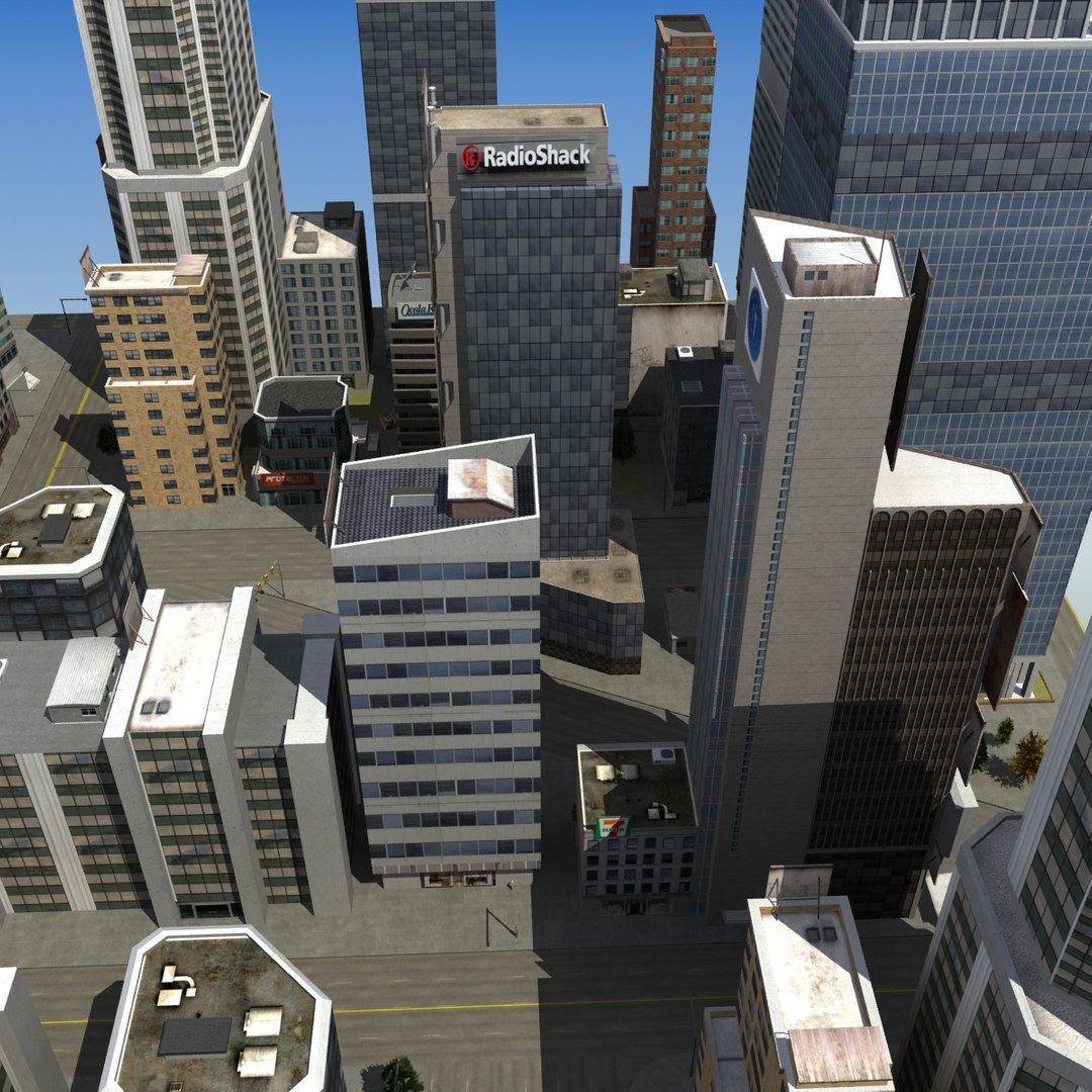 3d Model Of Downtown Skyscraper City Block
