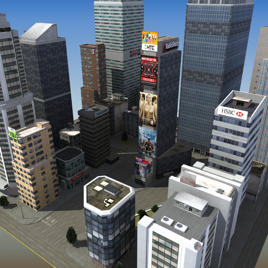 3d Model Of Downtown Skyscraper City Block