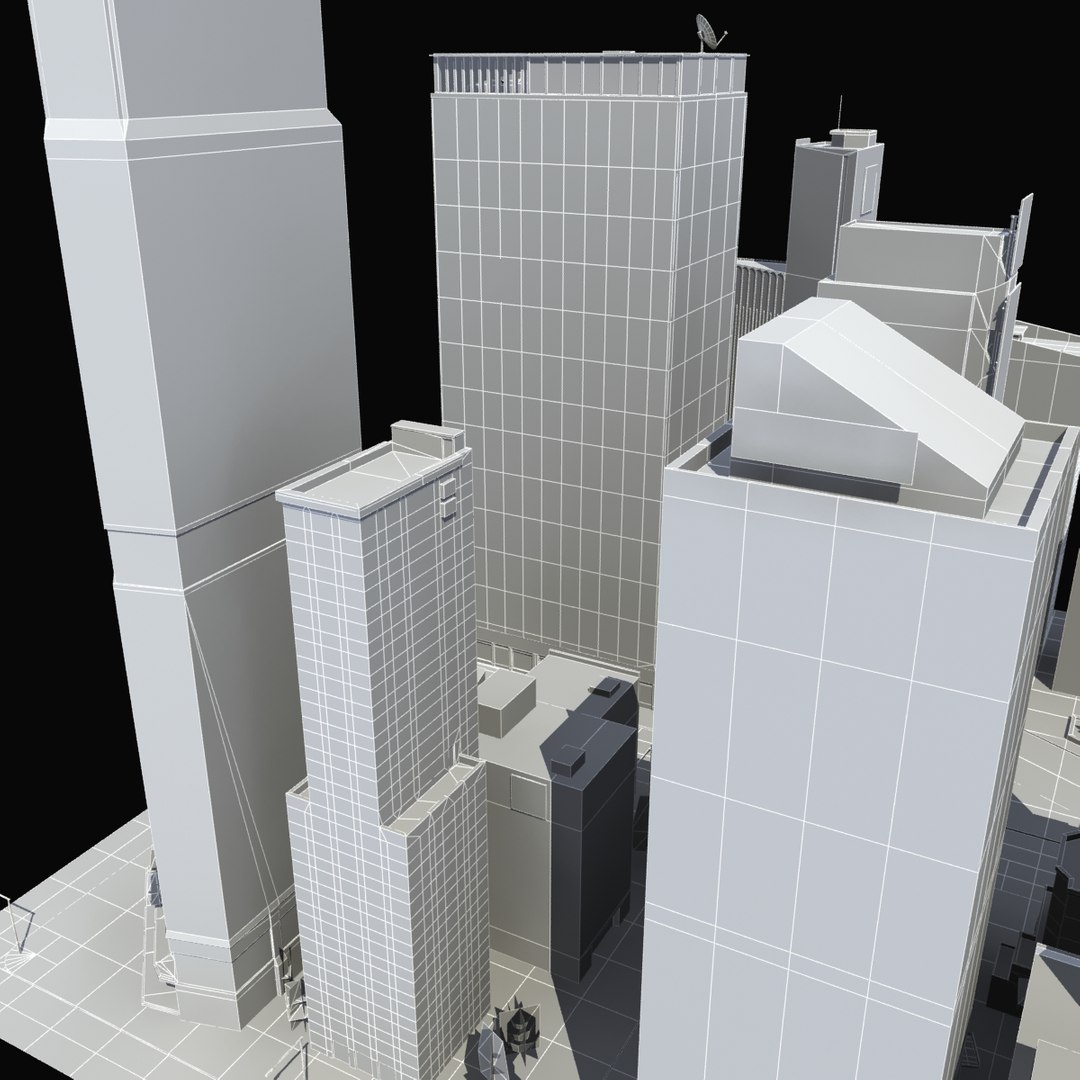 3d Model Of Downtown Skyscraper City Block