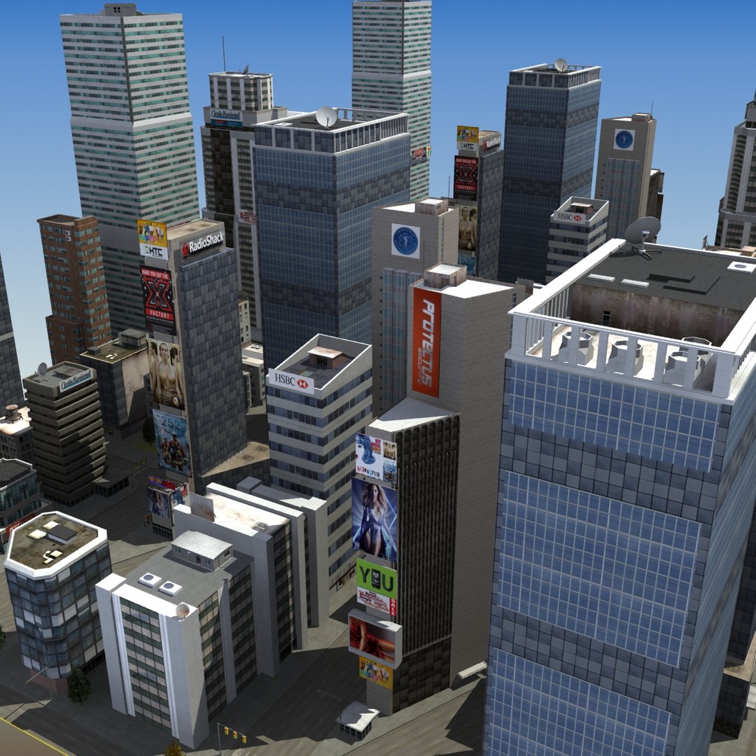 3d Model Of Downtown Skyscraper City Block