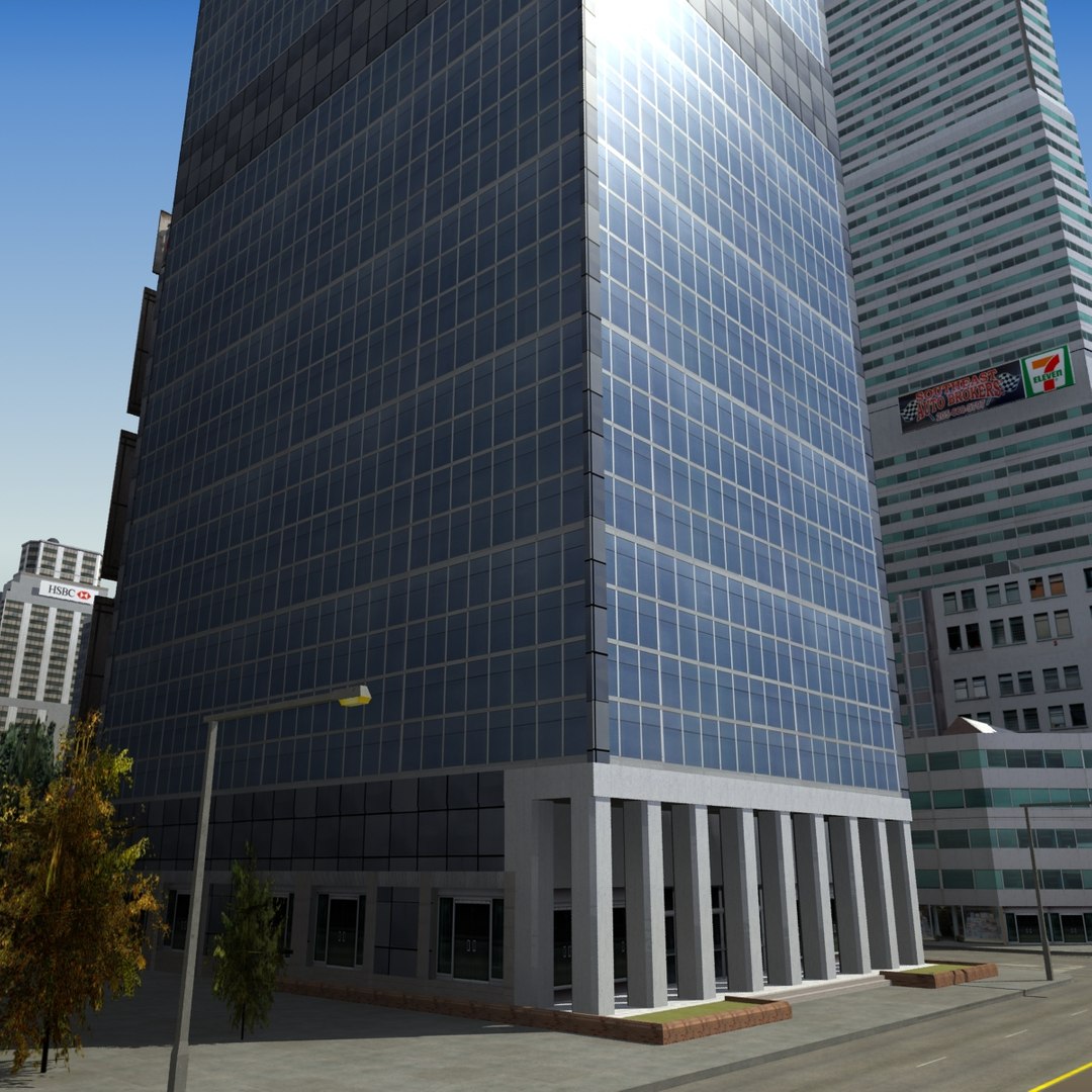 3d Model Of Downtown Skyscraper City Block