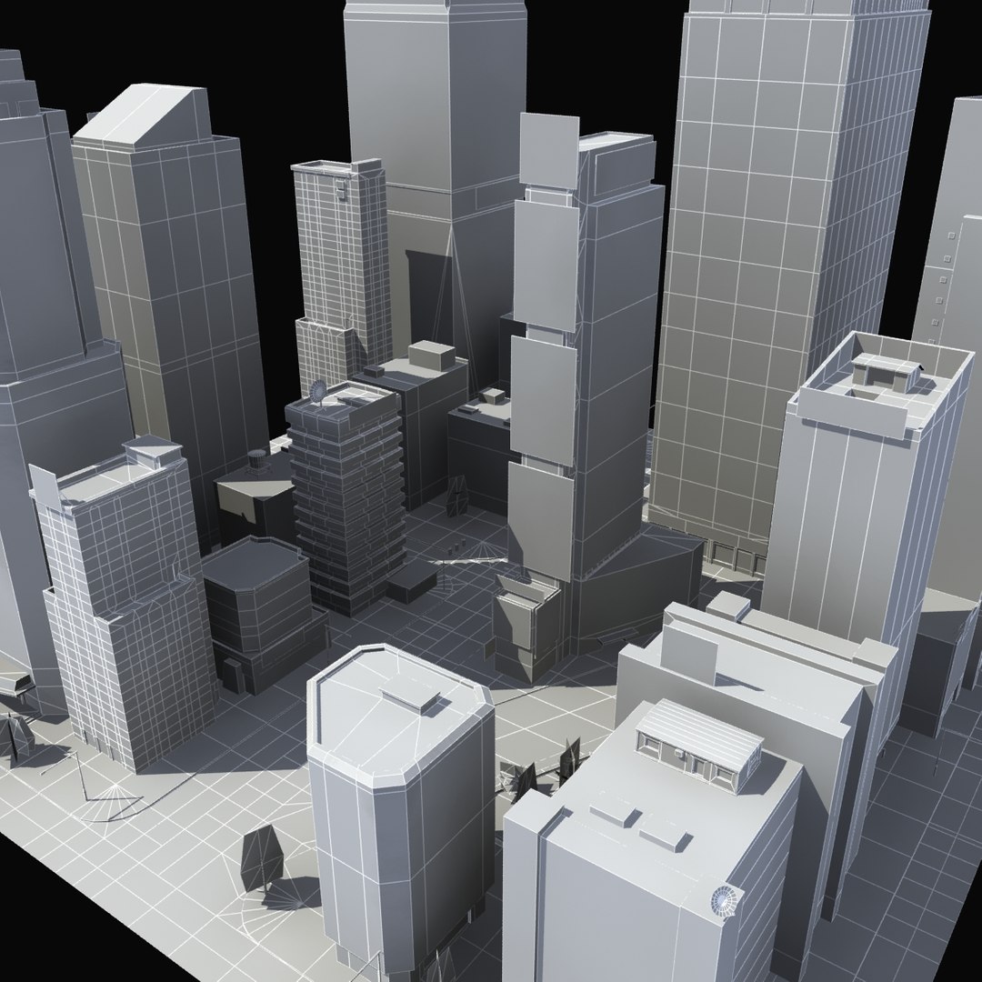 3d Model Of Downtown Skyscraper City Block