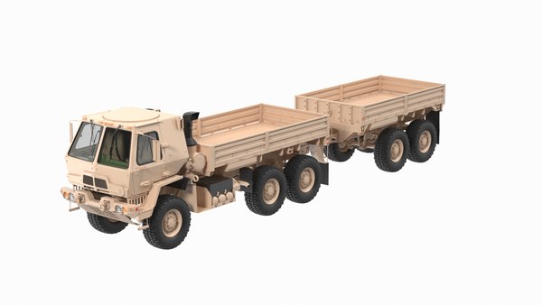 드롭 사이드 트레일러 M1092 샌드가 있는 Oshkosh FMTV 화물 트럭 6x6 3D 모델 - TurboSquid 1767395
