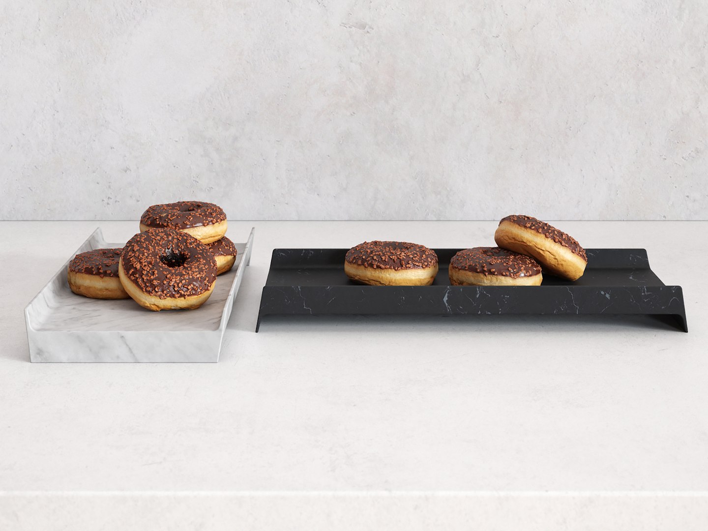 3D Chocolate Donuts on Marble Tray model - TurboSquid 2153098