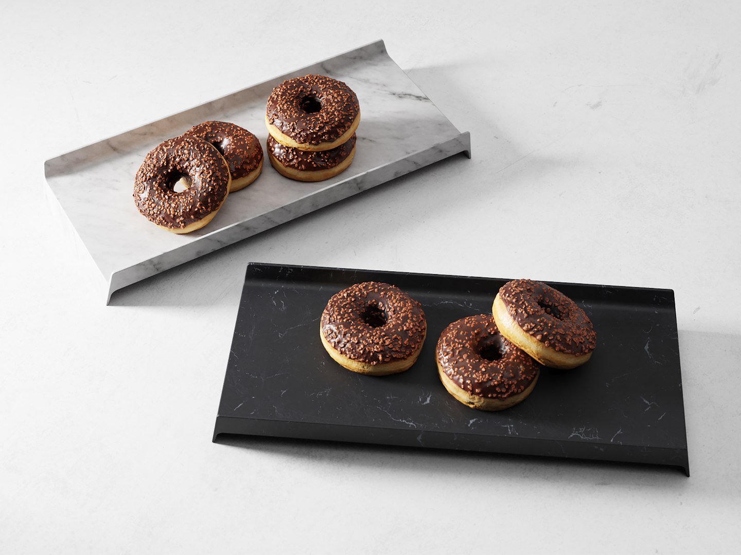 3D Chocolate Donuts on Marble Tray model - TurboSquid 2153098