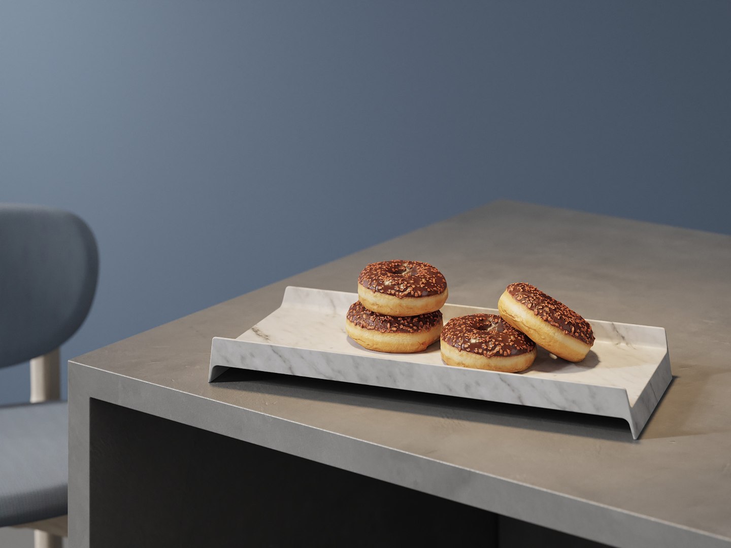 3D Chocolate Donuts on Marble Tray model - TurboSquid 2153098