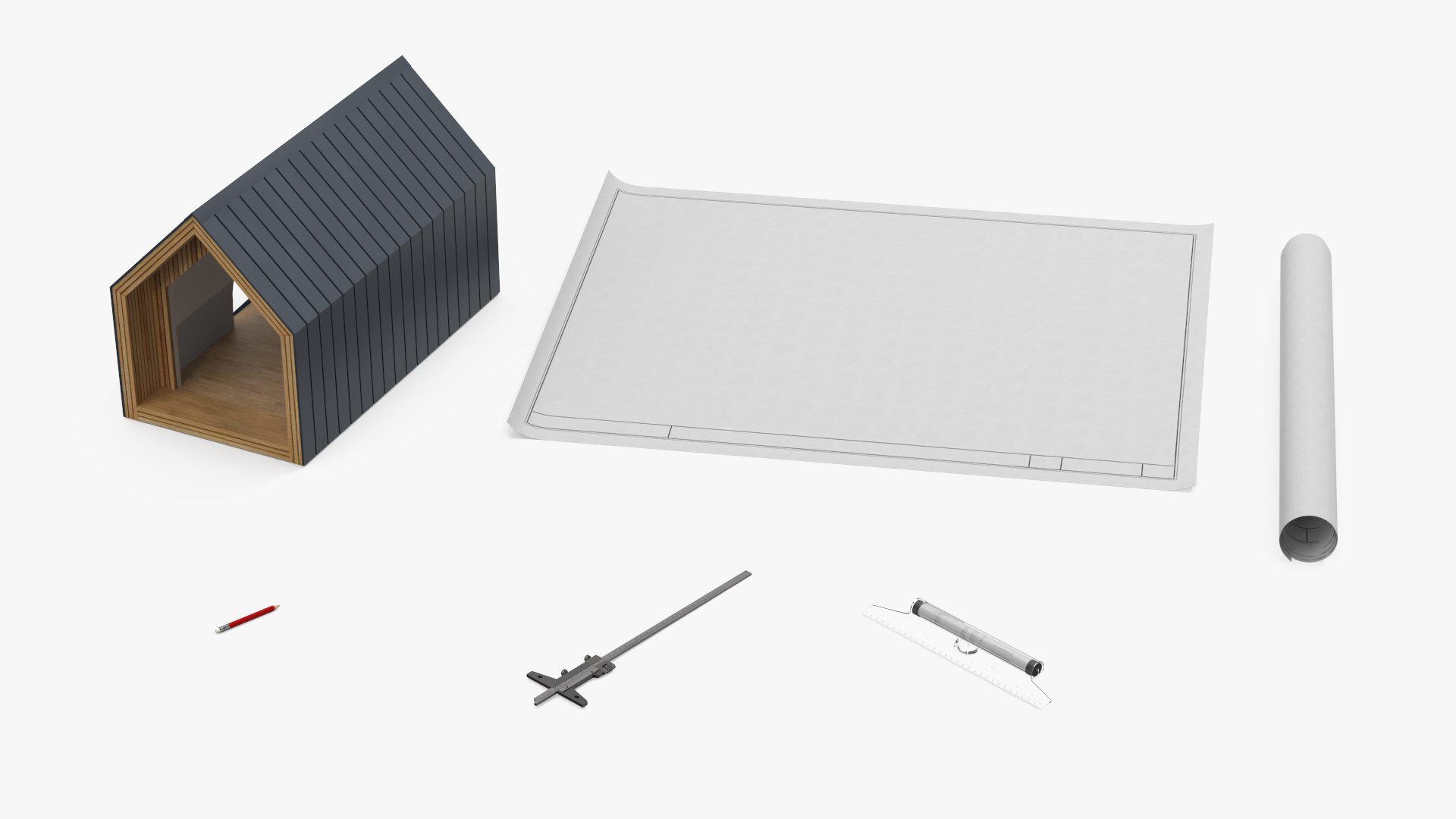 Architectural Draft With Model House 3D Model - TurboSquid 2399423