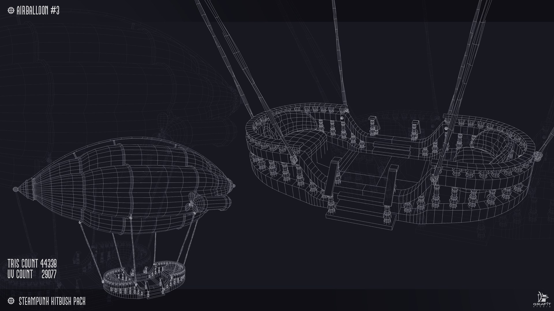 3D Steampunk Zeppelin Air Balloon Model Game Ready Kitbash Textured Low ...