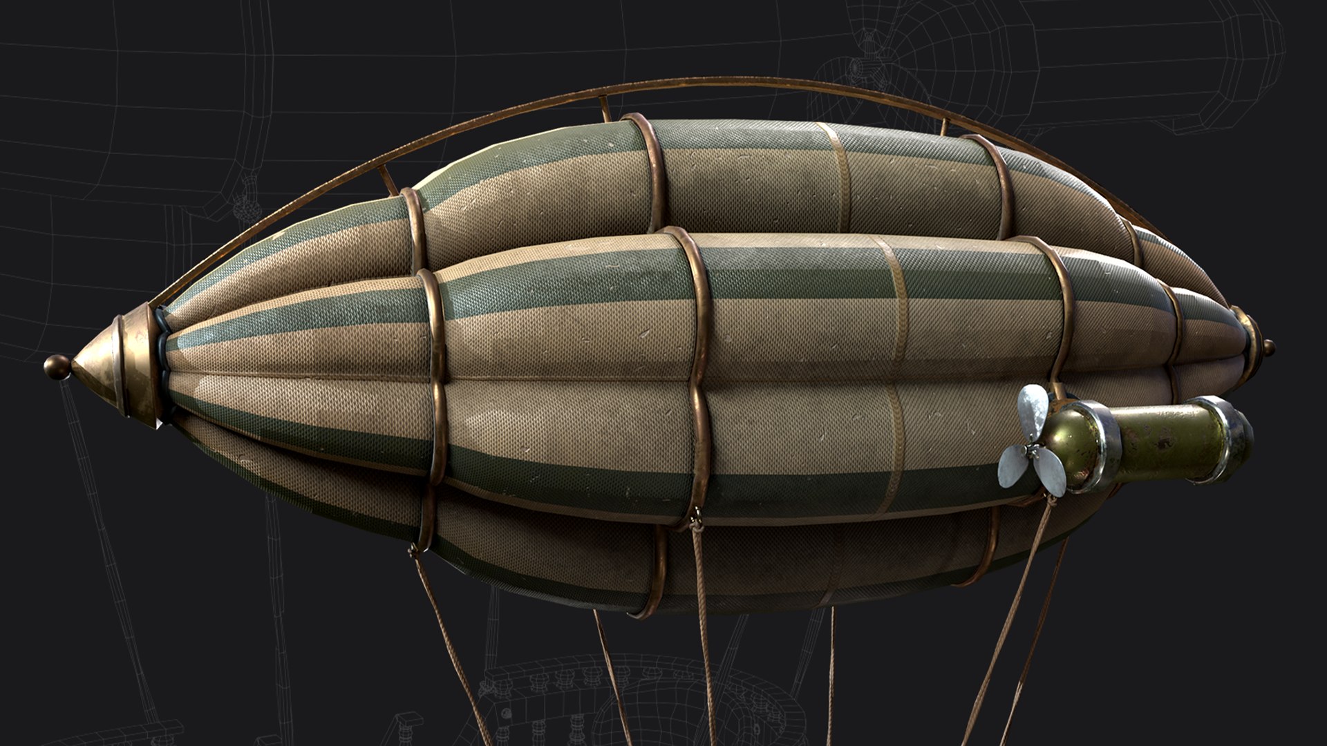 3D Steampunk Zeppelin Air Balloon Model Game Ready Kitbash Textured Low ...