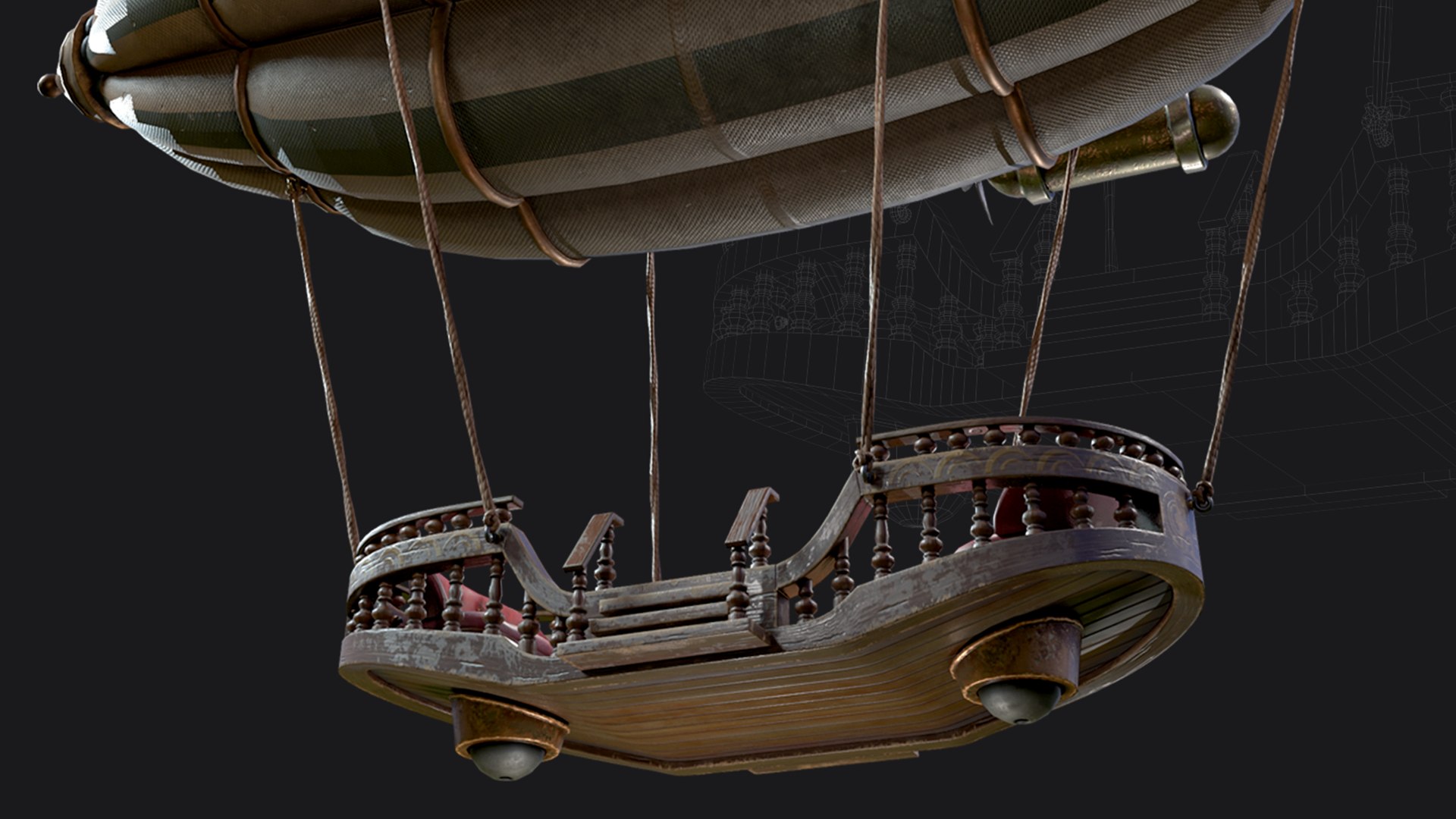 3D Steampunk Zeppelin Air Balloon Model Game Ready Kitbash Textured Low ...