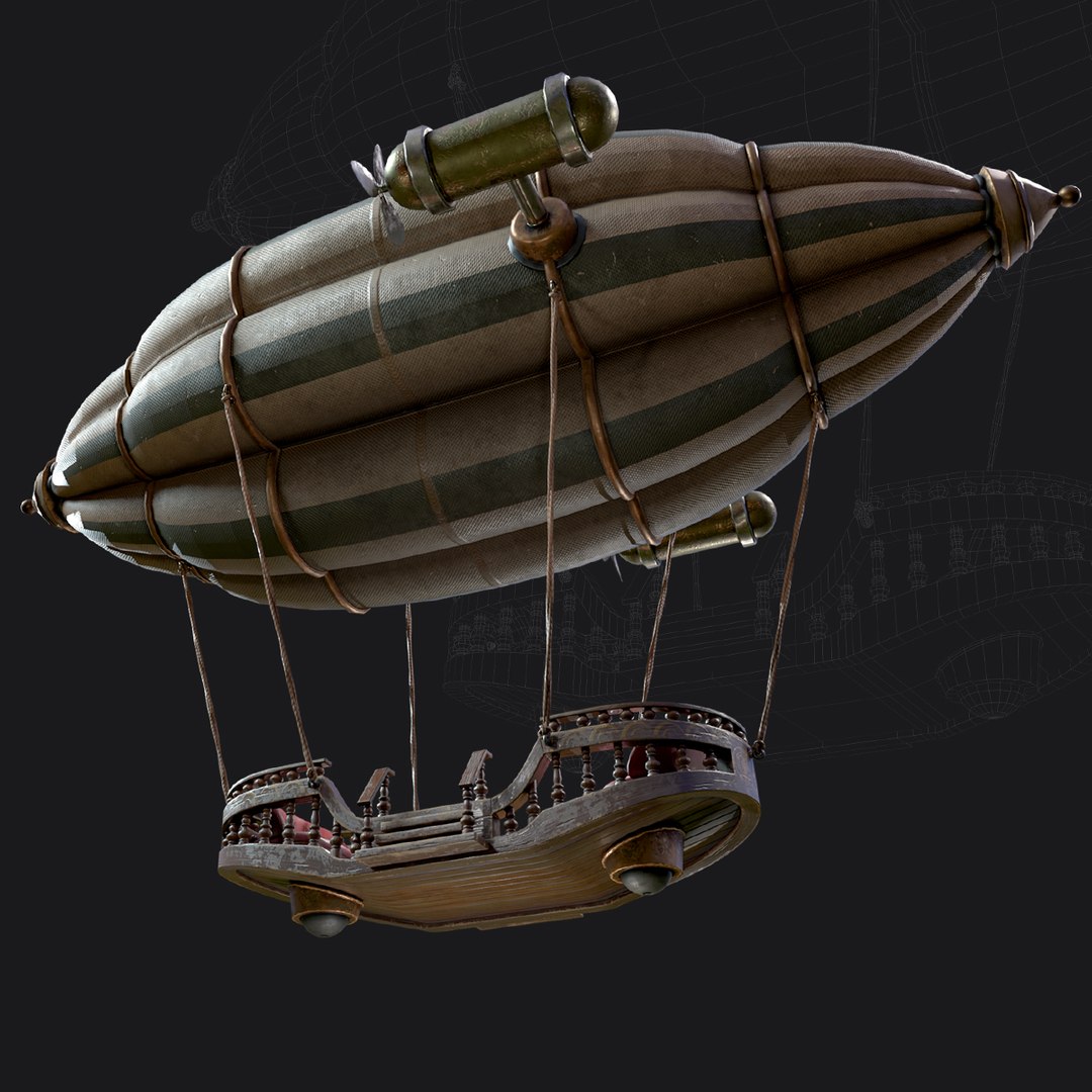 3D Steampunk Zeppelin Air Balloon Model Game Ready Kitbash Textured Low-Poly 3D Model ...