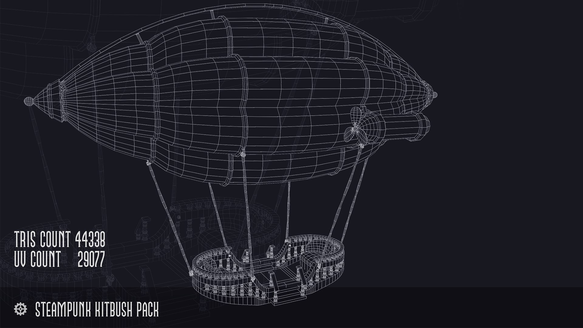 3D Steampunk Zeppelin Air Balloon Model Game Ready Kitbash Textured Low ...