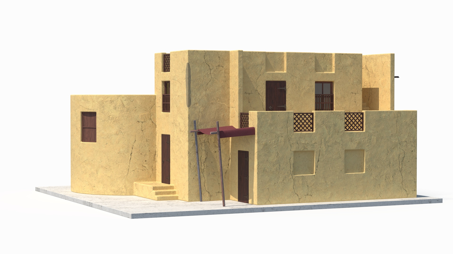 3D Arab House With Cylindrical Extension Model - TurboSquid 2279668