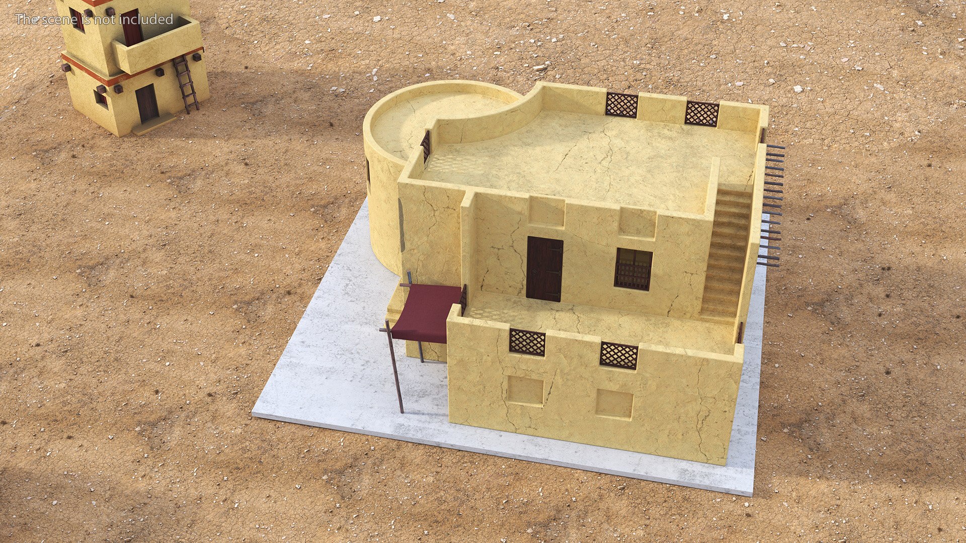 3D Arab House With Cylindrical Extension Model - TurboSquid 2279668