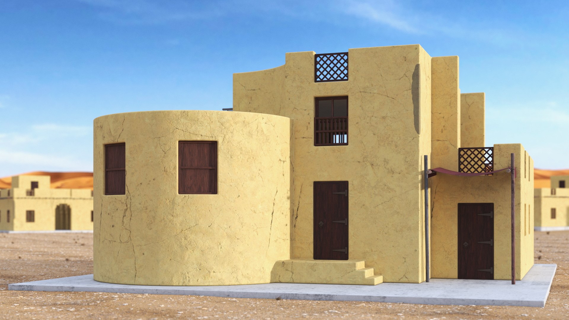 3D Arab House With Cylindrical Extension Model - TurboSquid 2279668