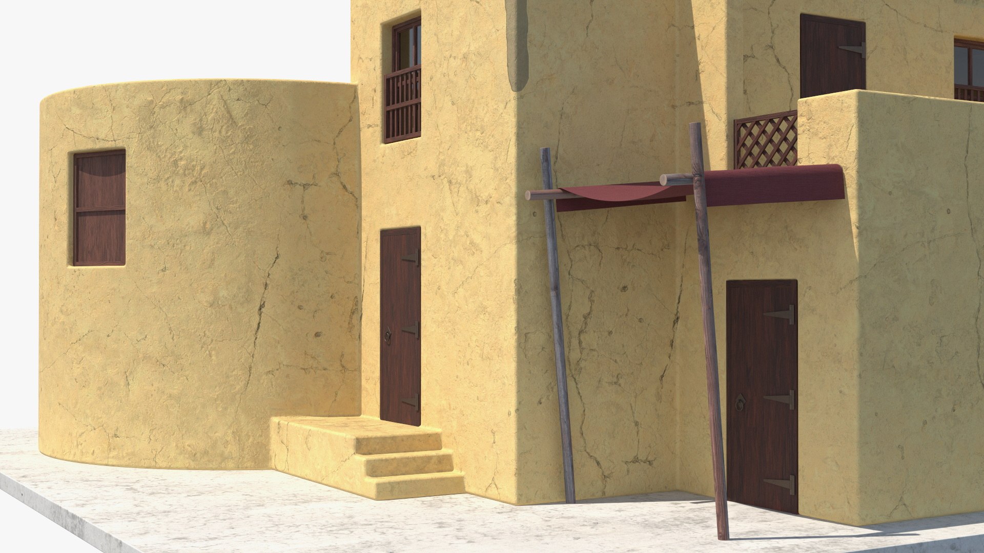 3D Arab House With Cylindrical Extension Model - TurboSquid 2279668