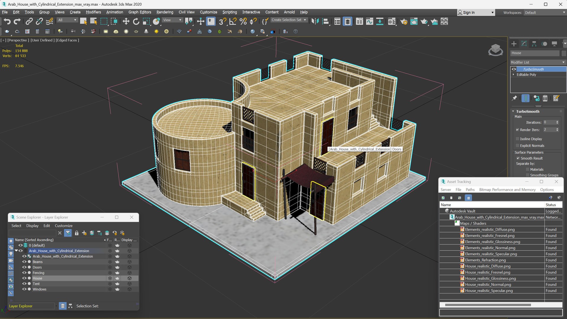 3D Arab House With Cylindrical Extension Model - TurboSquid 2279668