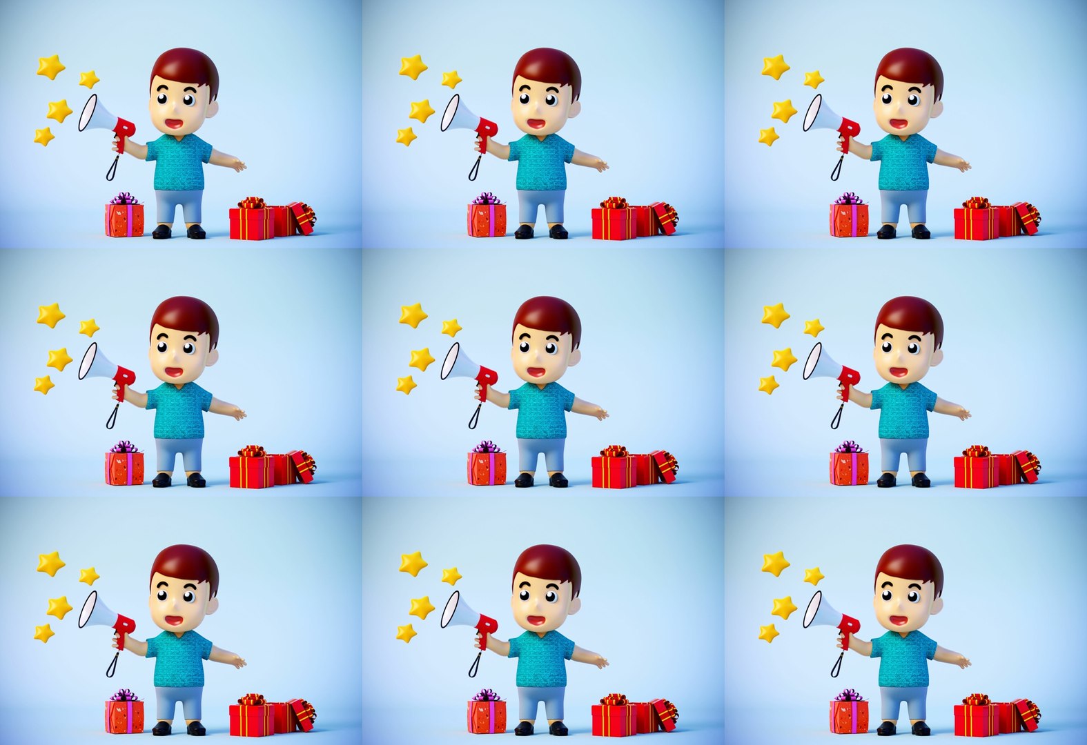 3D Cartoon Boy Child Selling Loudspeaker Sale Clearance Scene C4D Model ...