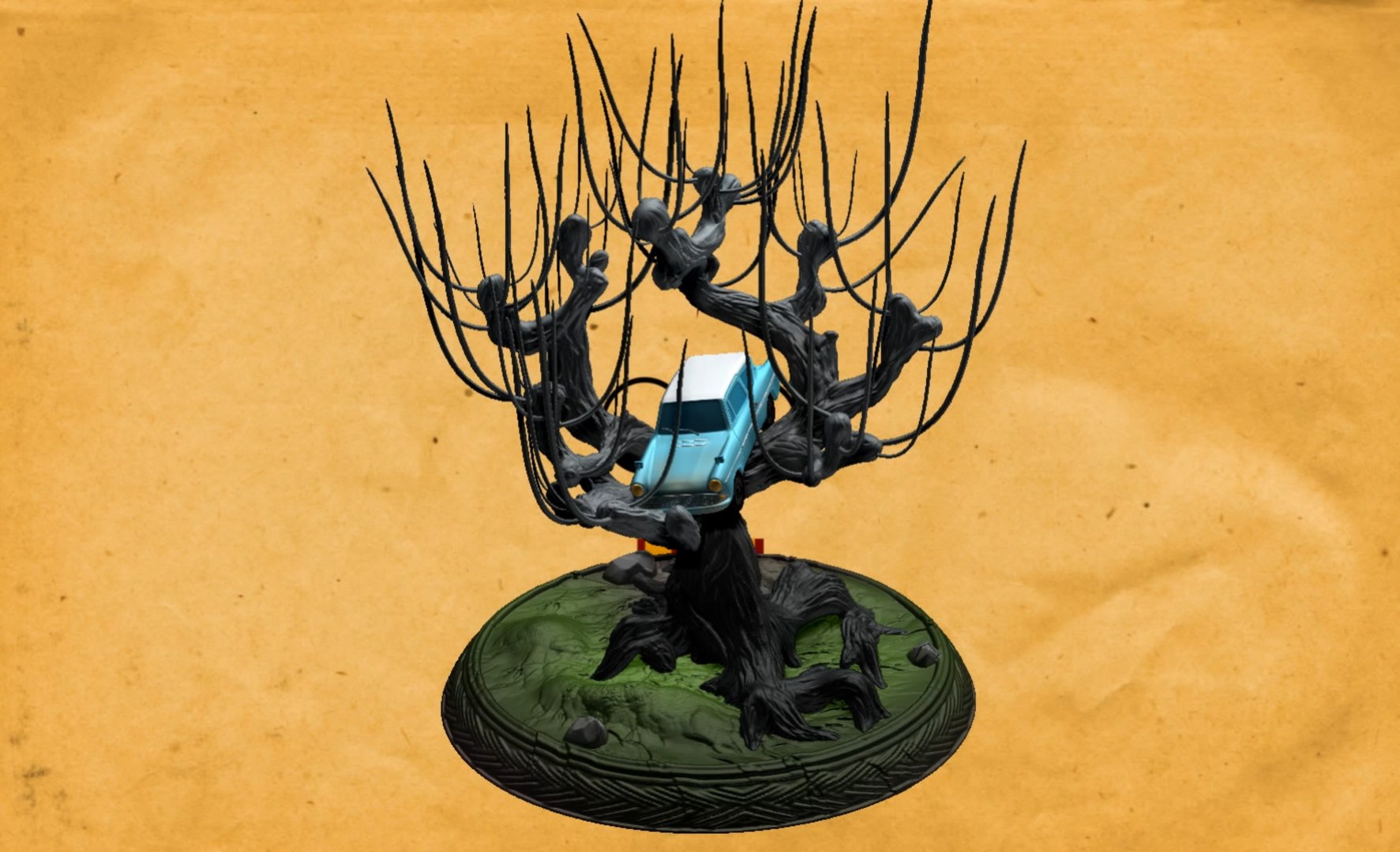 3D Whomping Willow With Ron And Harry Potter Car Ford Anglia Model ...