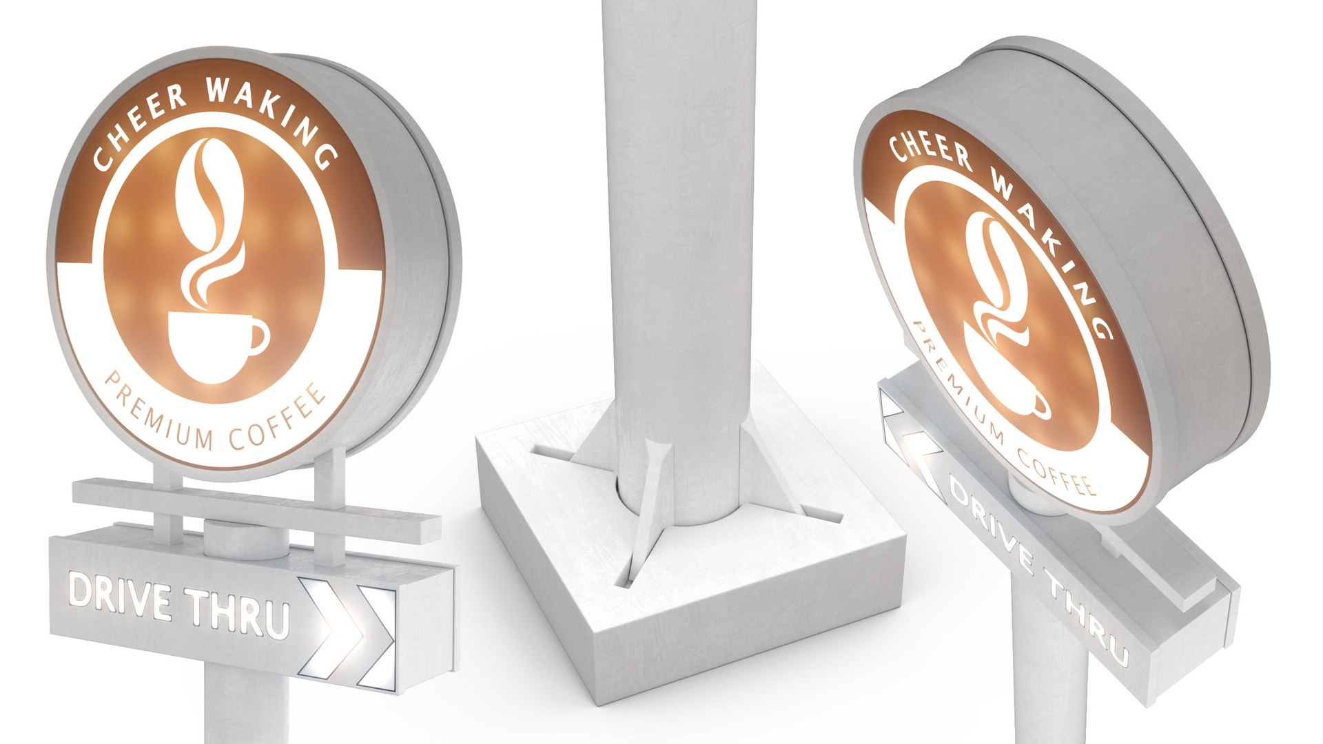 3D Tall Coffee Shop Drive Thru Signage Light On - TurboSquid 2274209