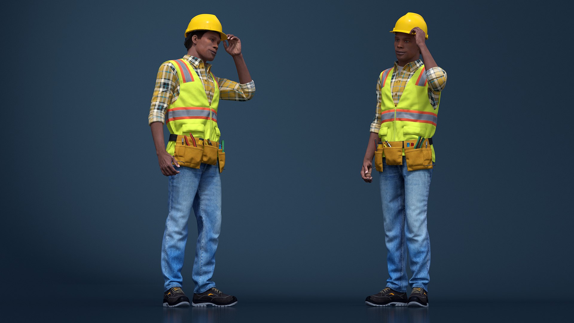 Construction Worker With Hard Hat And Vest Fur 3D - TurboSquid 2280225