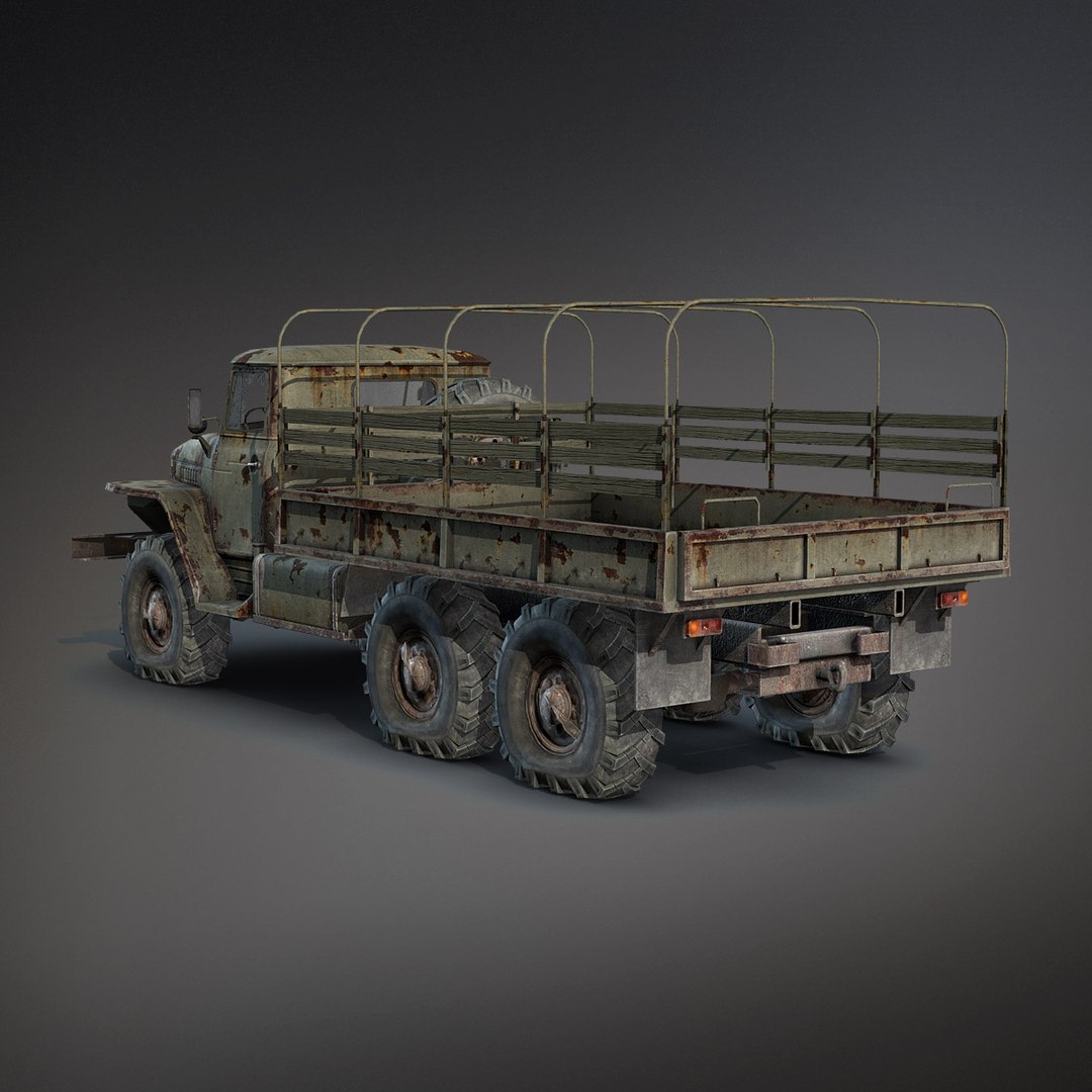 Low-poly Rusty Flatbed Truck Obj