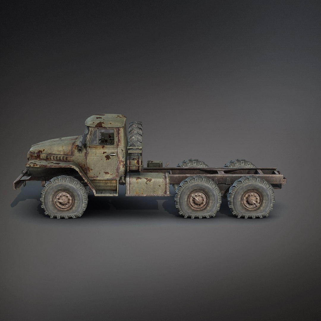 Low-poly Rusty Flatbed Truck Obj