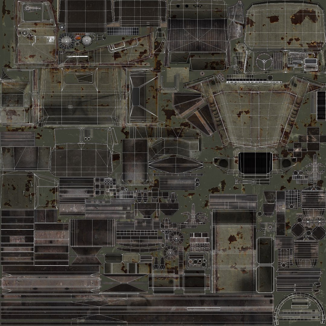 Low-poly Rusty Flatbed Truck Obj