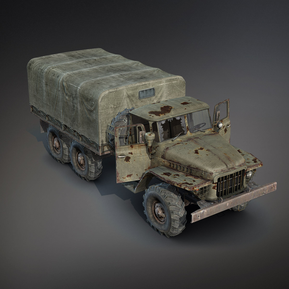 low-poly rusty flatbed truck obj