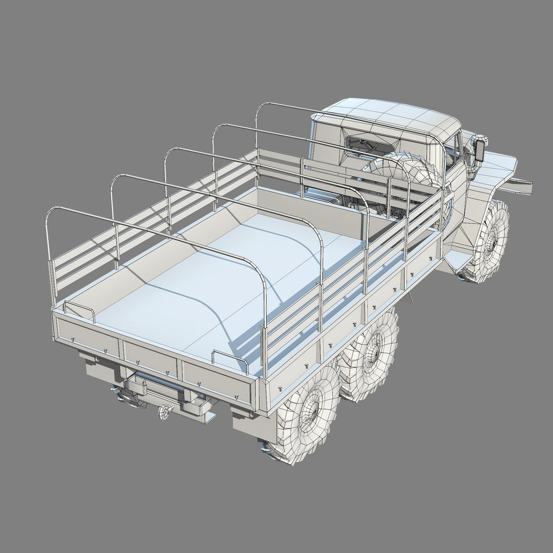 Low-poly Rusty Flatbed Truck Obj