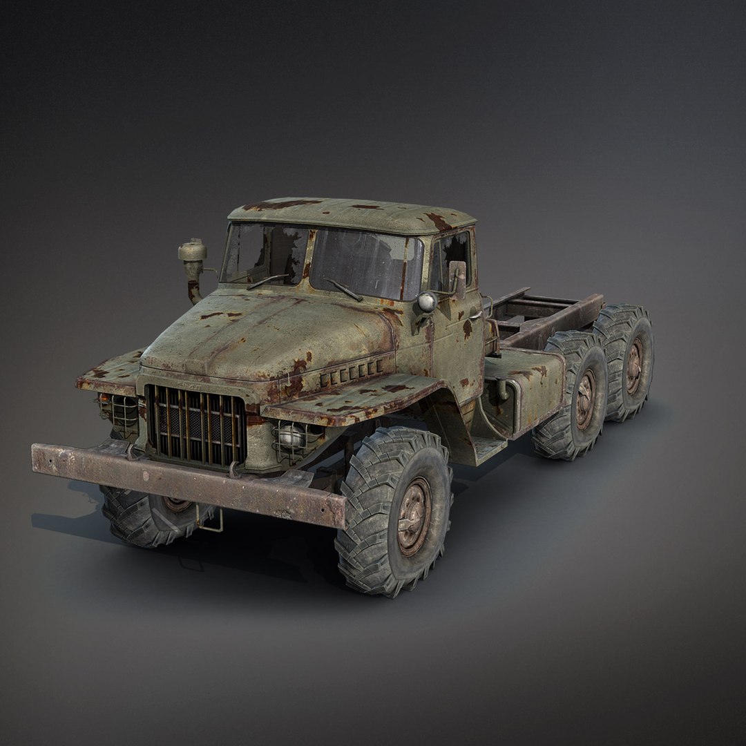 Low-poly Rusty Flatbed Truck Obj